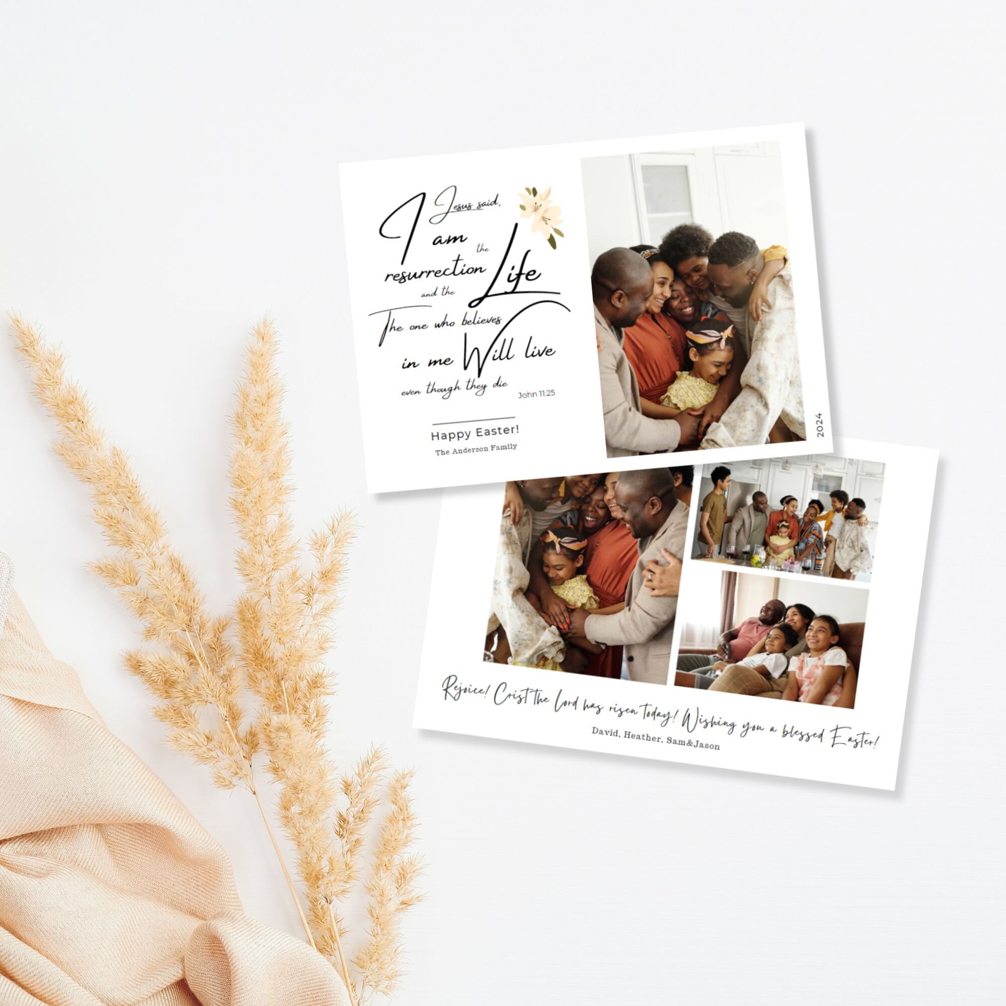 Printable Easter Family Card With Photo, Editable Easter Greeting Card ...