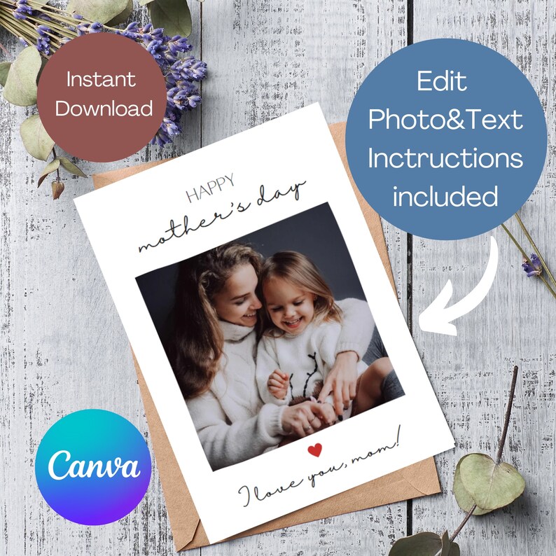 Editable Mothers Day Card With Photo Card for Mom for - Etsy