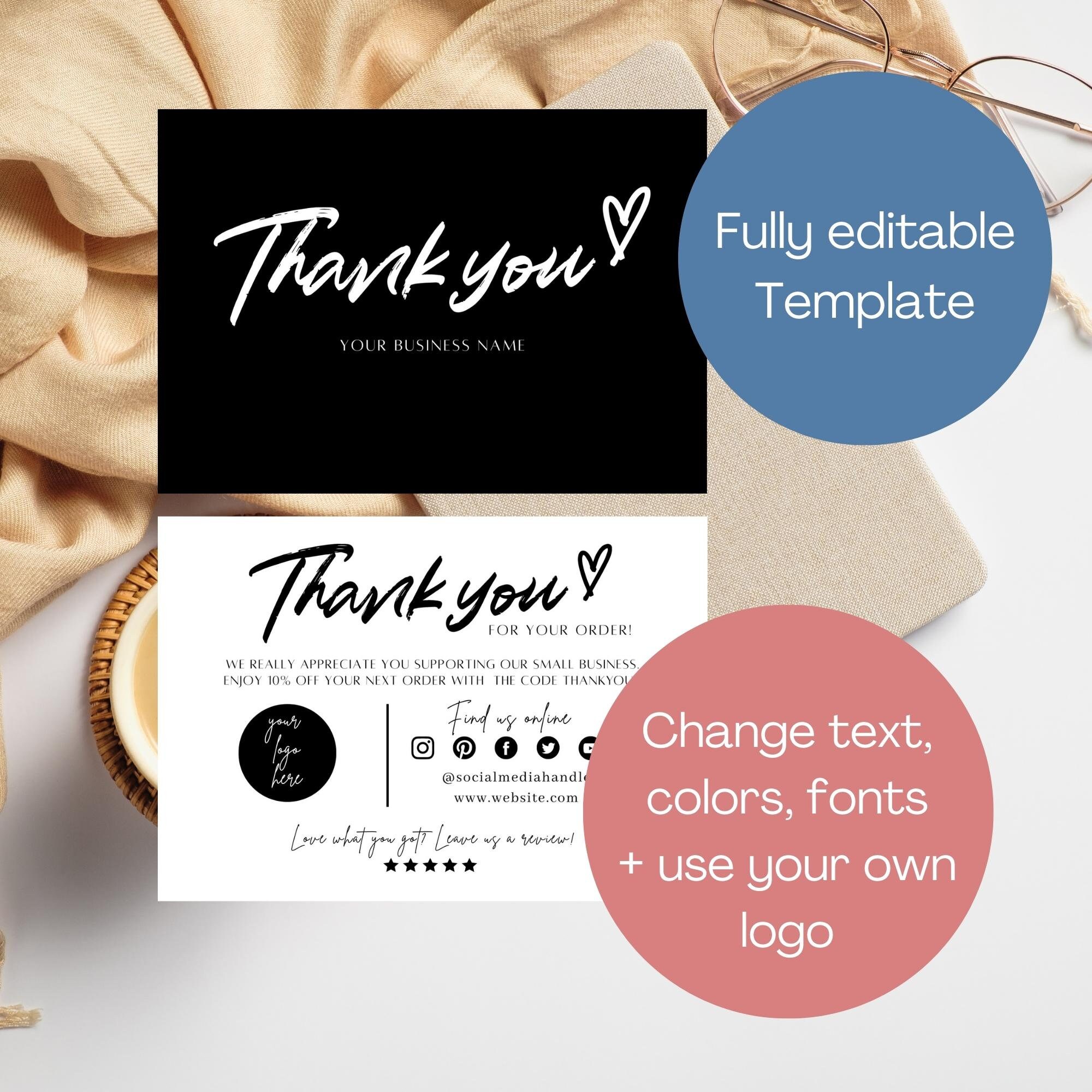Editable Thank You Cards Small Business Thank You for Your - Etsy