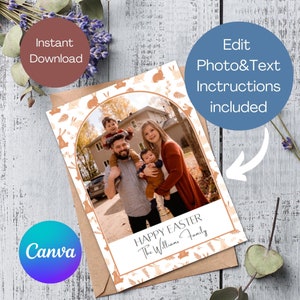 Printable Easter Family Card With Photo, Editable Easter Greeting Card ...
