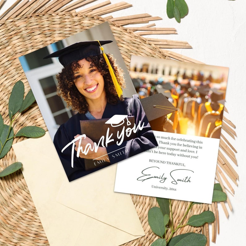 Personalized Photo Graduation Thank You Card Template (canva Template ...