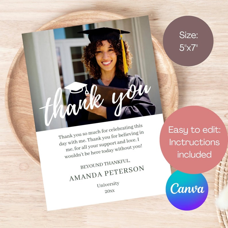 Graduation Thank You Card Template Personalized Graduation - Etsy