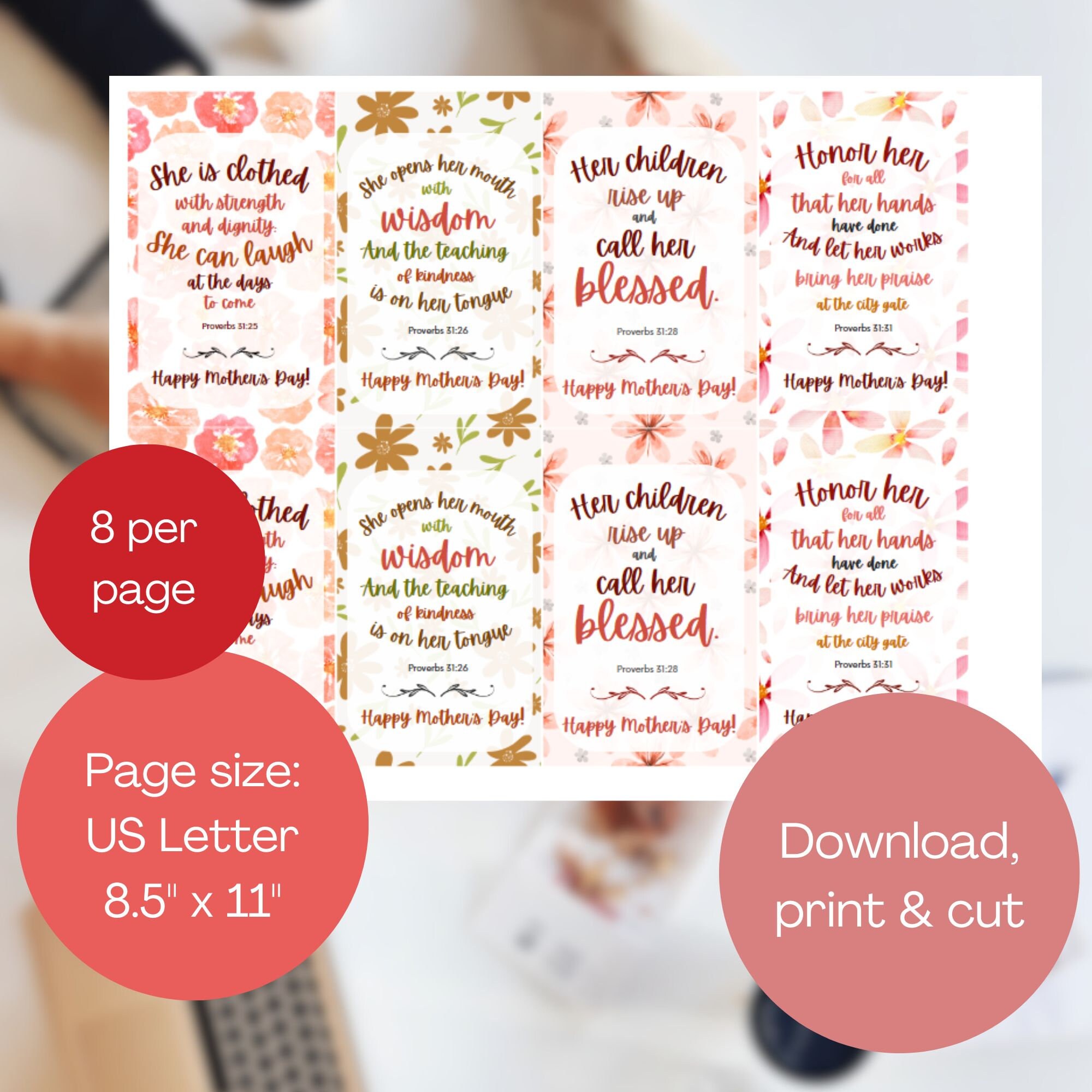 Scripture Mother's Day Gift Tags, 4 Printable Mother's Day Gift Tags ...