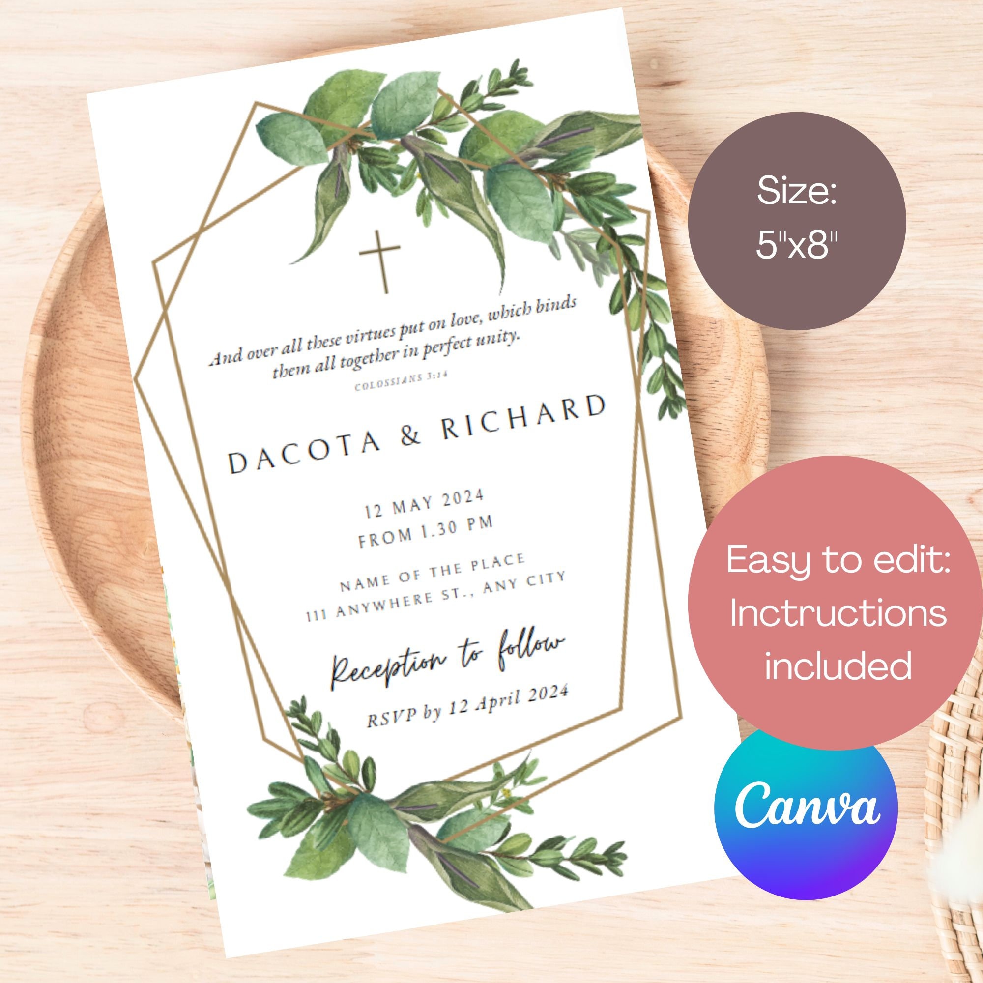 Editable Christian Wedding Invitation Template: Bible Verse, Greenery (digital Download) - Etsy