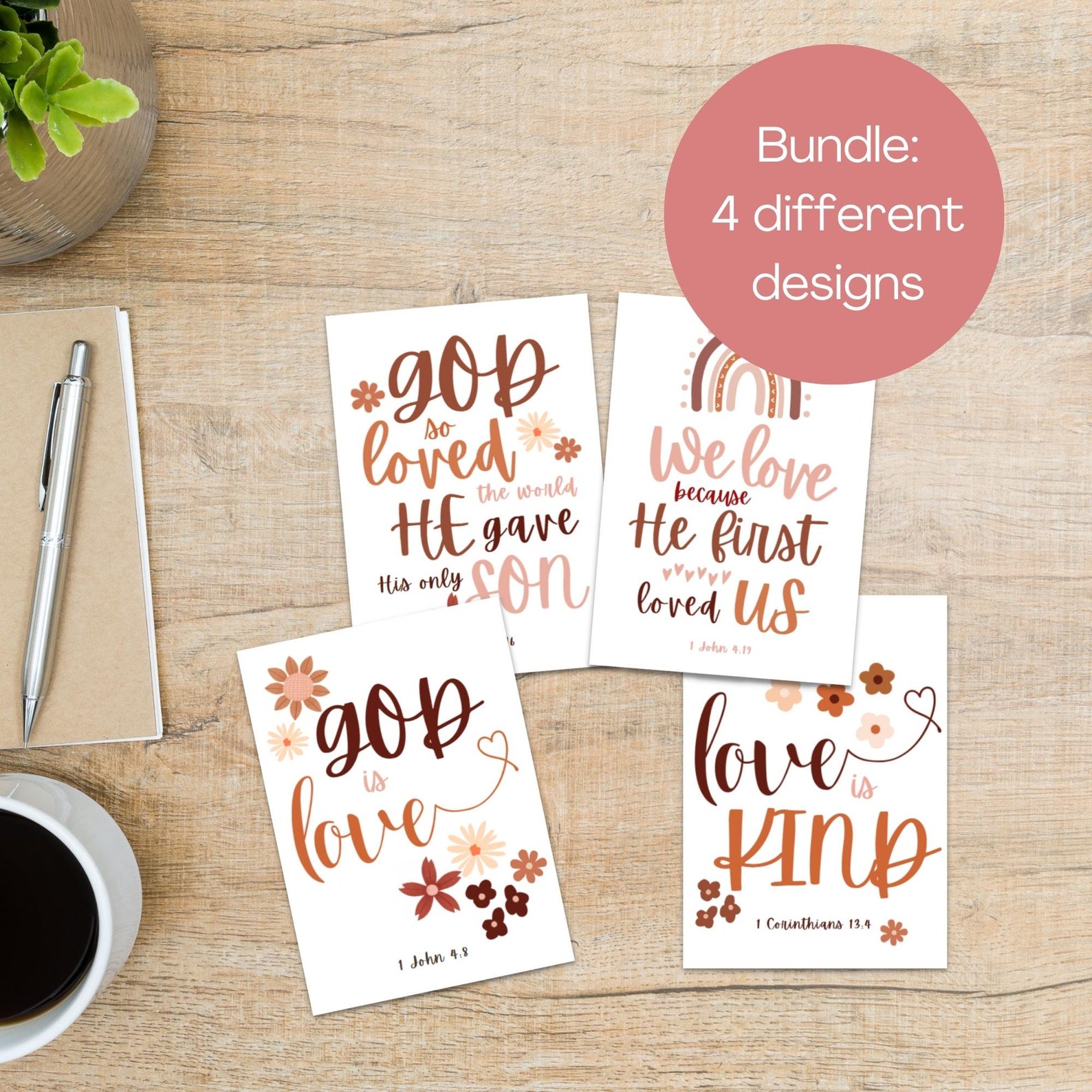 Set of 4 Printable Scripture Valentine Cards, Christian Valentine Cards ...