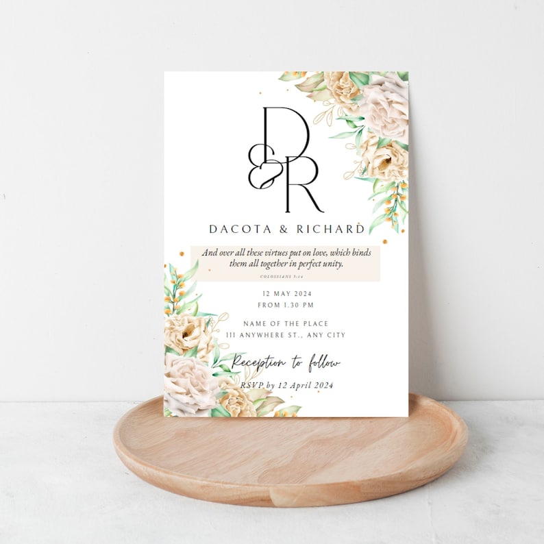 Editable Christian Wedding Invitation Template, Printable Bible Verse Wedding Invitation Card ...