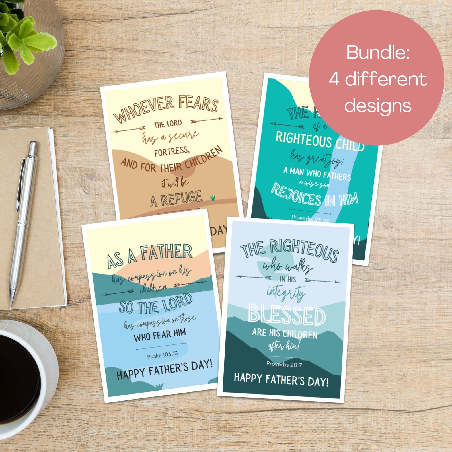 Scripture Father's Day Cards: Christian Bible Verse Set (digital ...