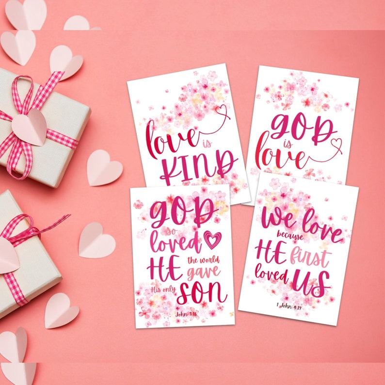Set of 4 Scripture Valentine Cards, Printable Valentine Cards ...