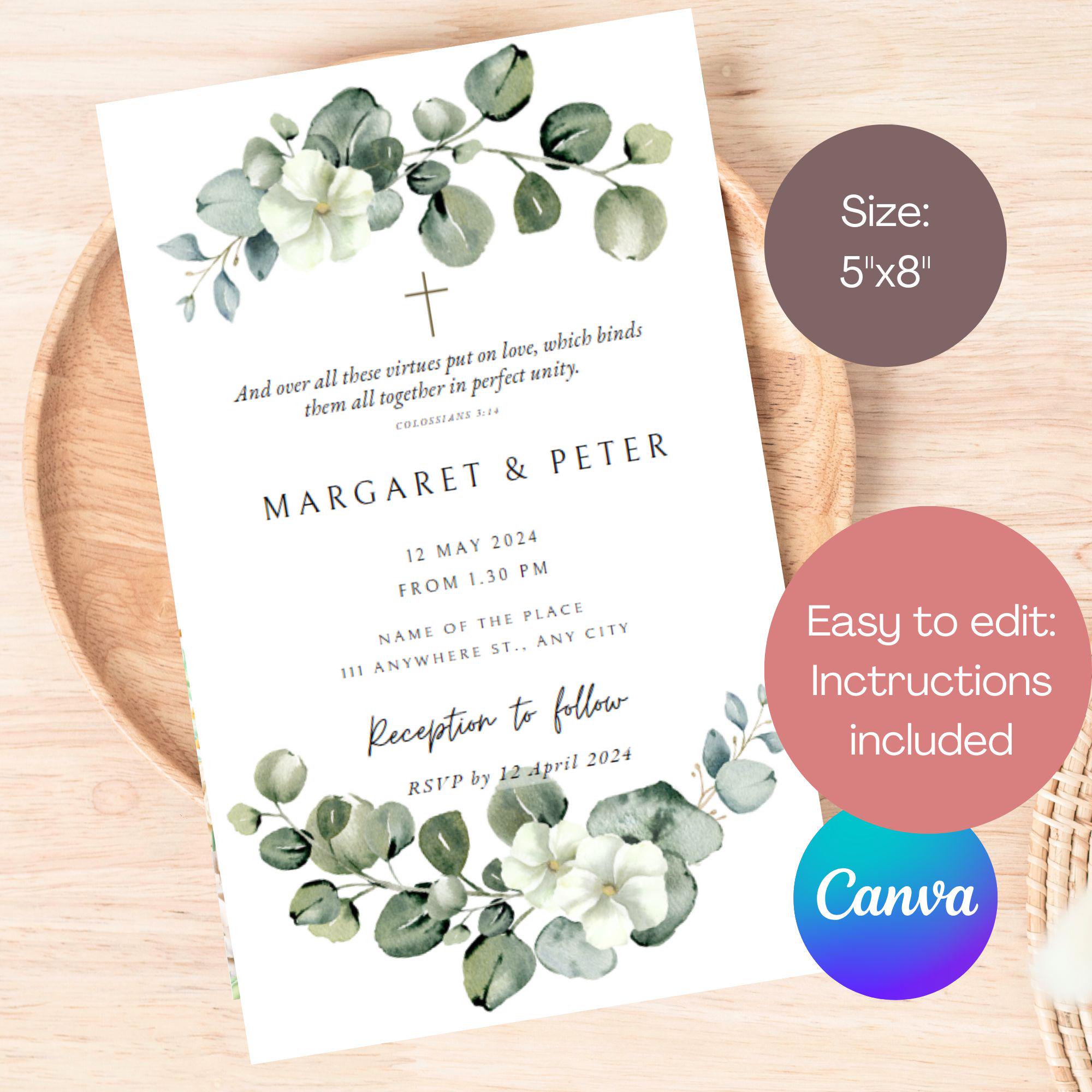 Editable Christian Wedding Invitation Template: Bible Verse (canva ...