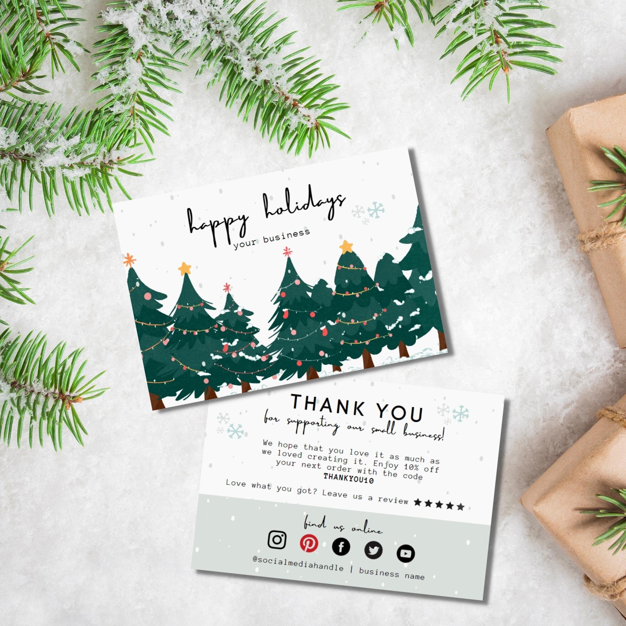 Holiday Business Thank You Card: Christmas Tree Design (canva Template ...