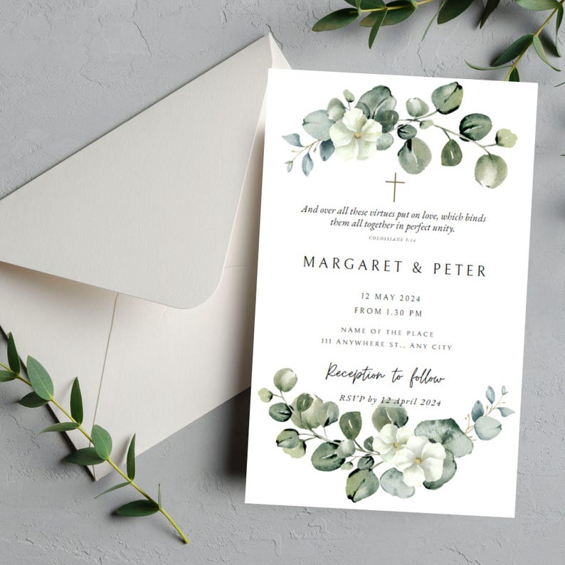 Editable Christian Wedding Invitation Template, Printable Bible Verse Wedding Invitation Card ...