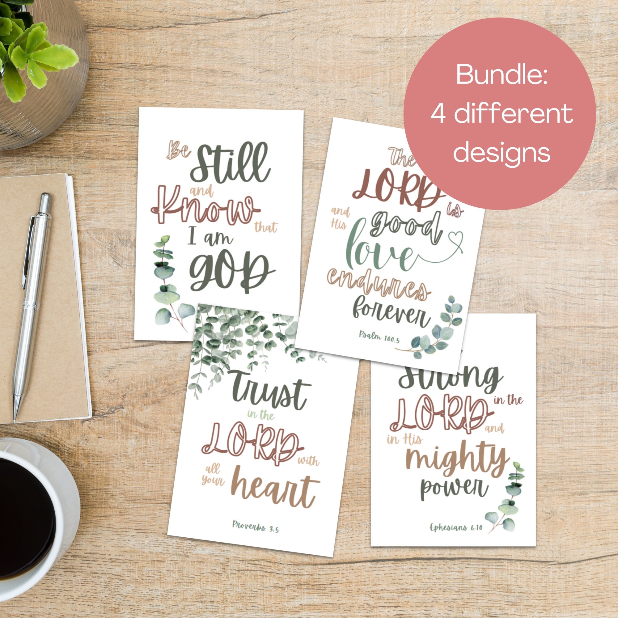 Set of 4 Printable Scripture Greeting Cards, Greeting Cards, Christian ...