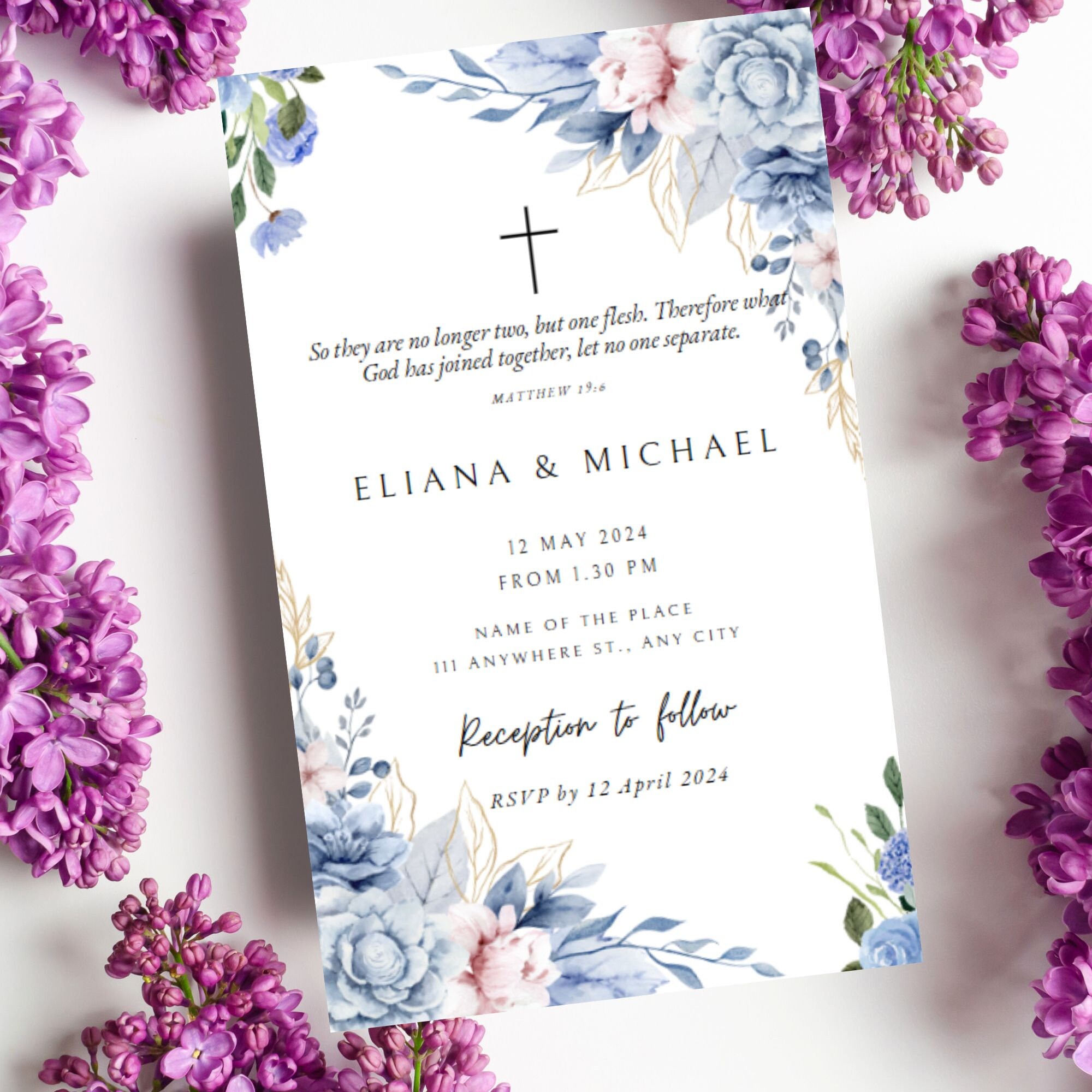 Editable Christian Wedding Invitation Template, Printable Bible Verse Wedding Invitation Card ...