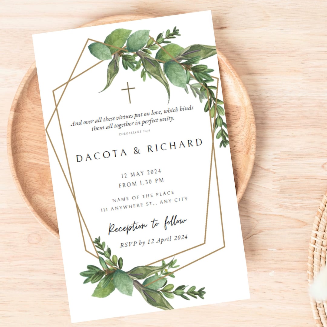 Editable Christian Wedding Invitation Template, Printable Bible Verse Wedding Invitation Card ...