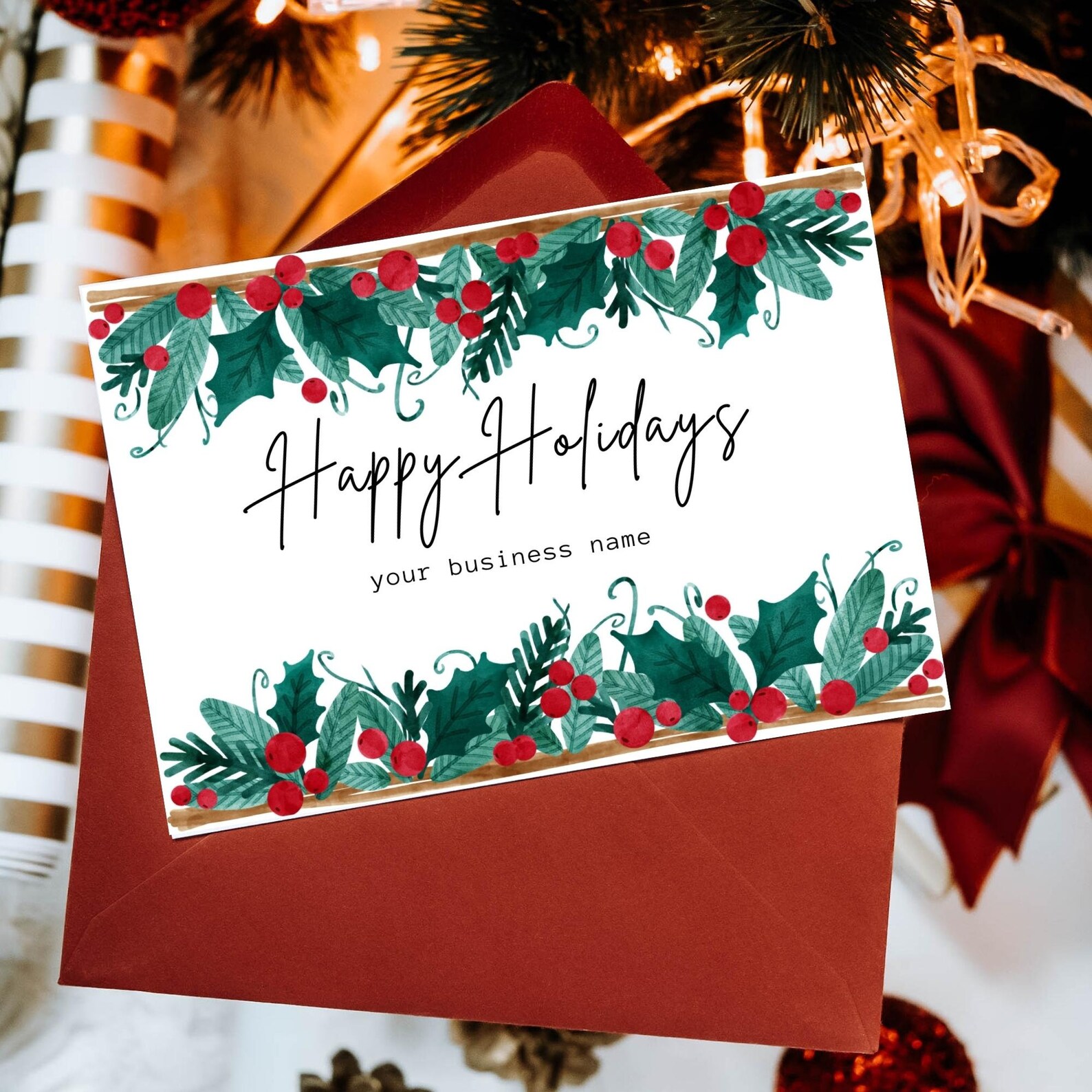 Holiday Business Thank You Card, Christmas Business Card Template ...