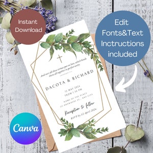 Editable Christian Wedding Invitation Template: Bible Verse, Greenery ...