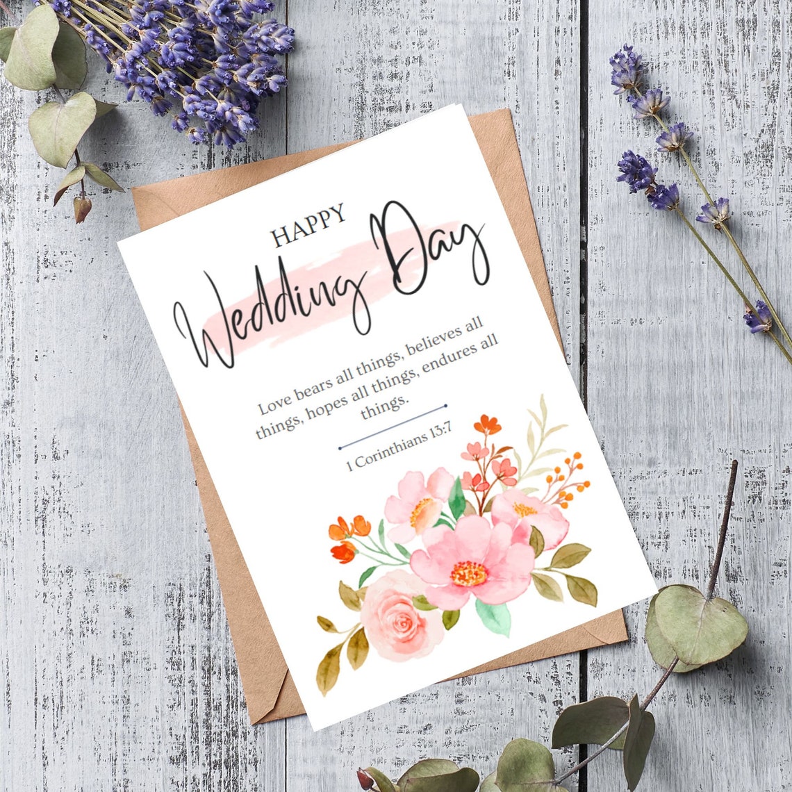 Christian Wedding Day Card: Scripture Verse, Floral Design (PDF ...