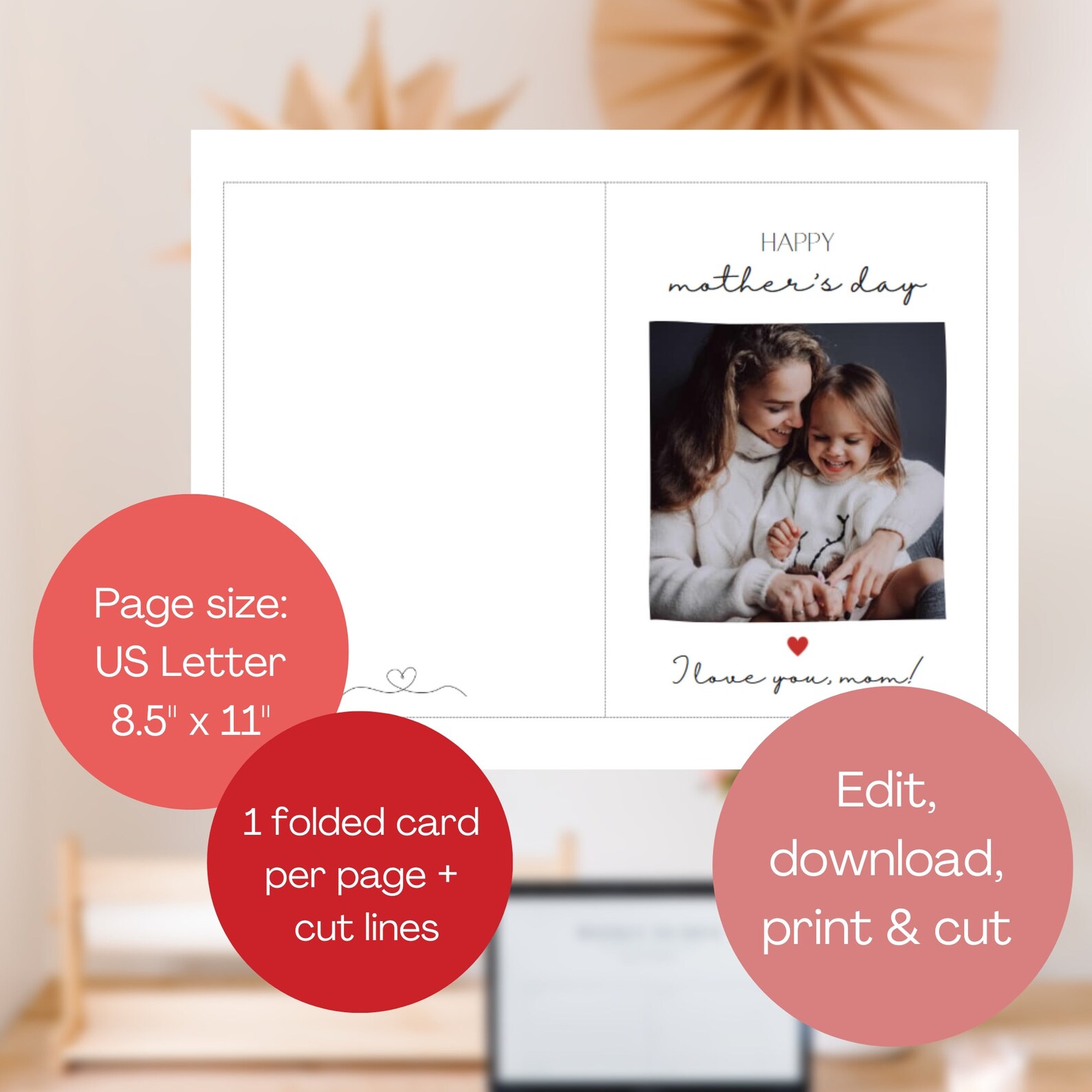 Editable Mothers Day Card With Photo Card for Mom for - Etsy