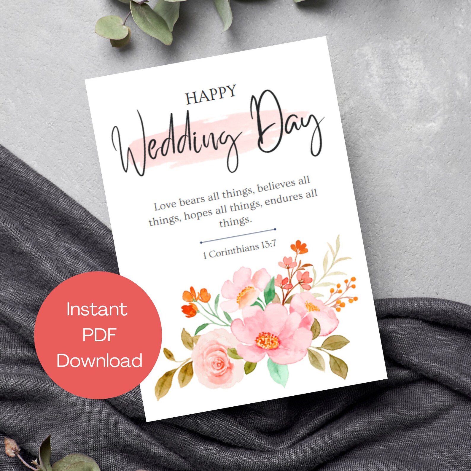 Printable Christian Wedding Card, Scripture Wedding Congratulations Day ...