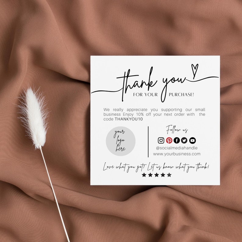 Editable Business Thank You Card: Printable Packaging Insert (canva ...