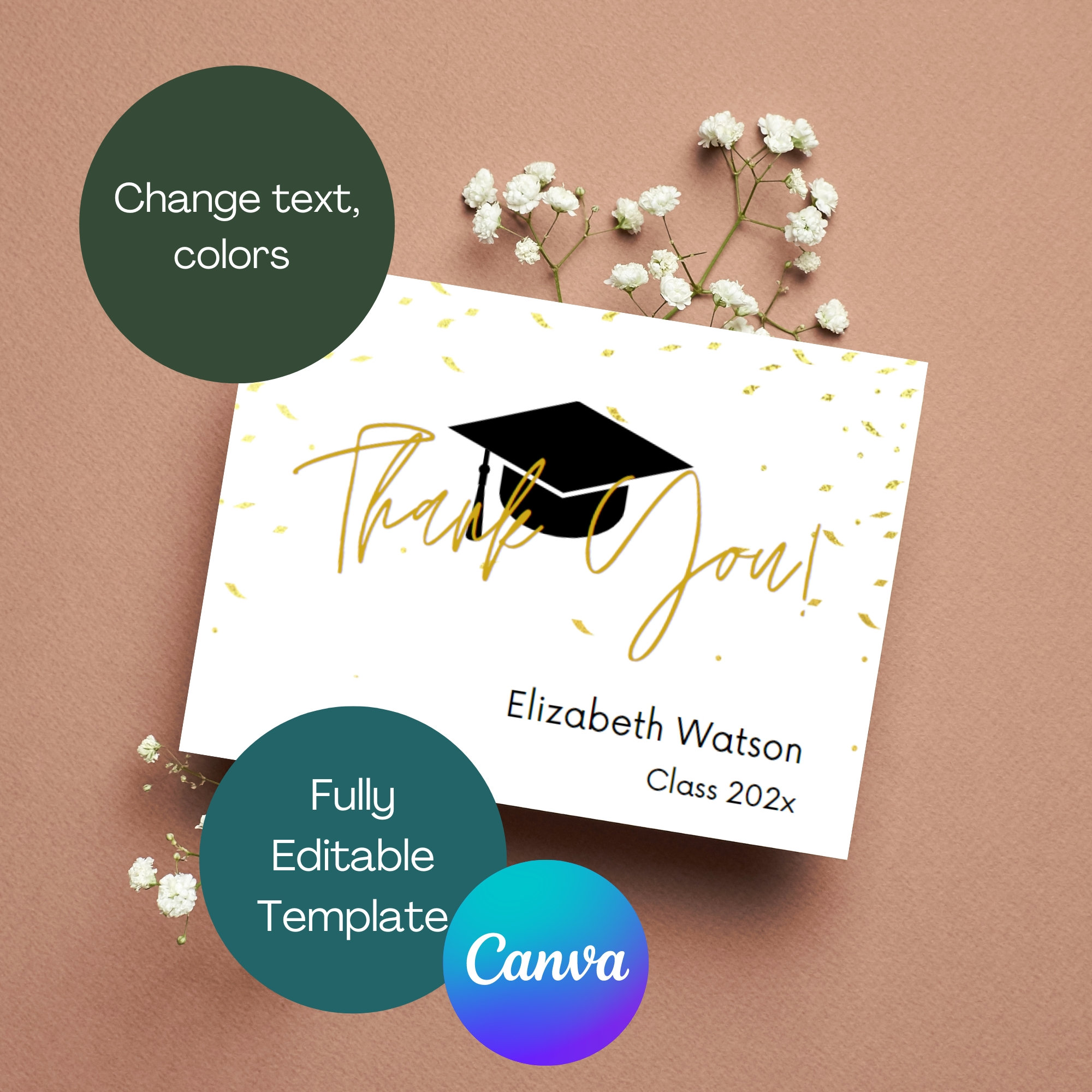 Folded Graduation Thank You Card Template, Personalized Graduation Card ...