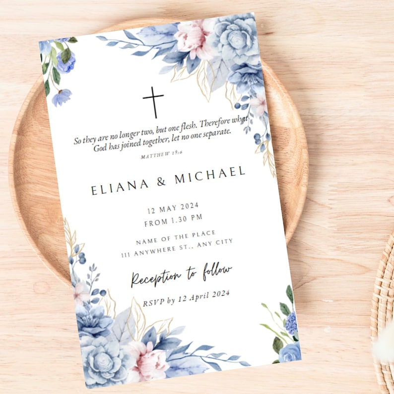 Editable Christian Wedding Invitation Template, Printable Bible Verse Wedding Invitation Card ...