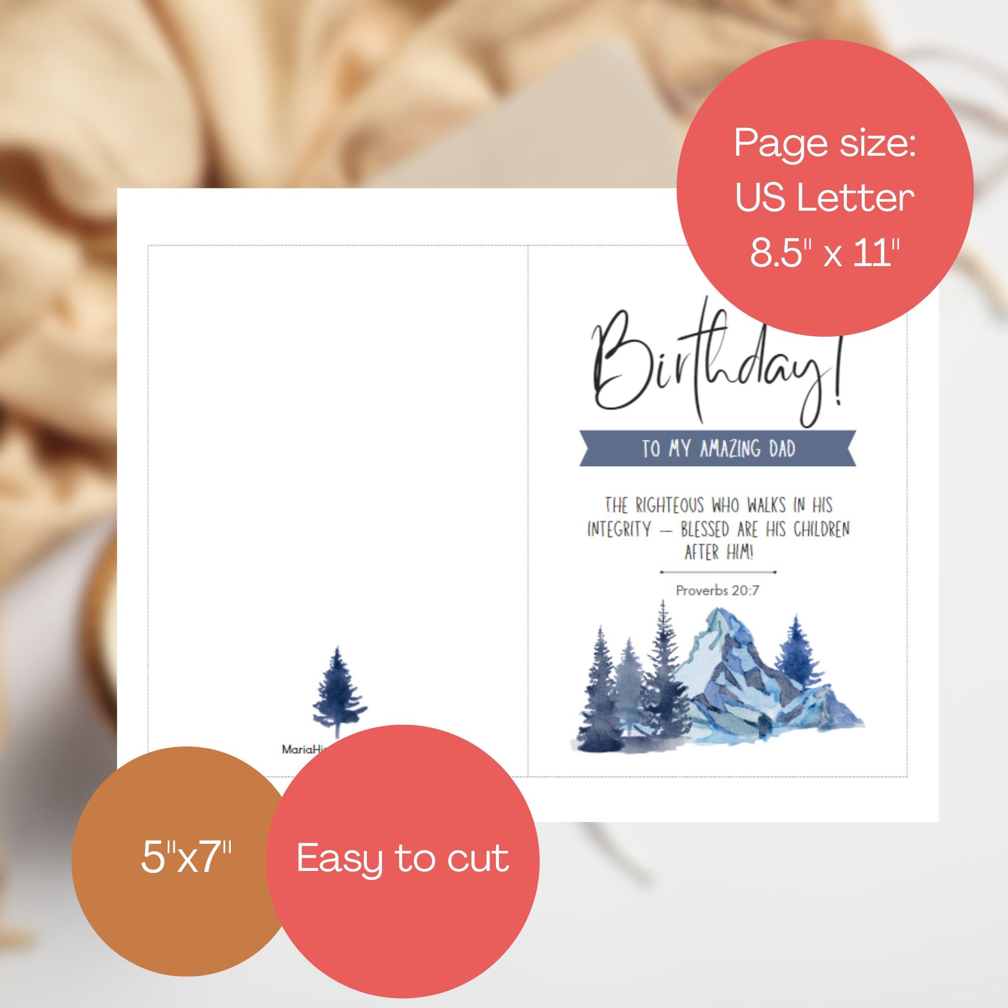 Printable Birthday Card for Dad: Scripture Bible Verse (PDF Download ...