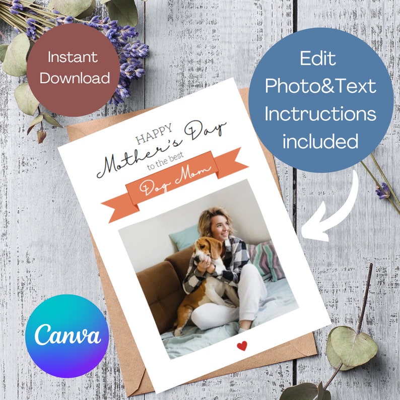Editable Dog Mothers Day Card With Photo, Card for Dog Mom, Dog Mothers ...