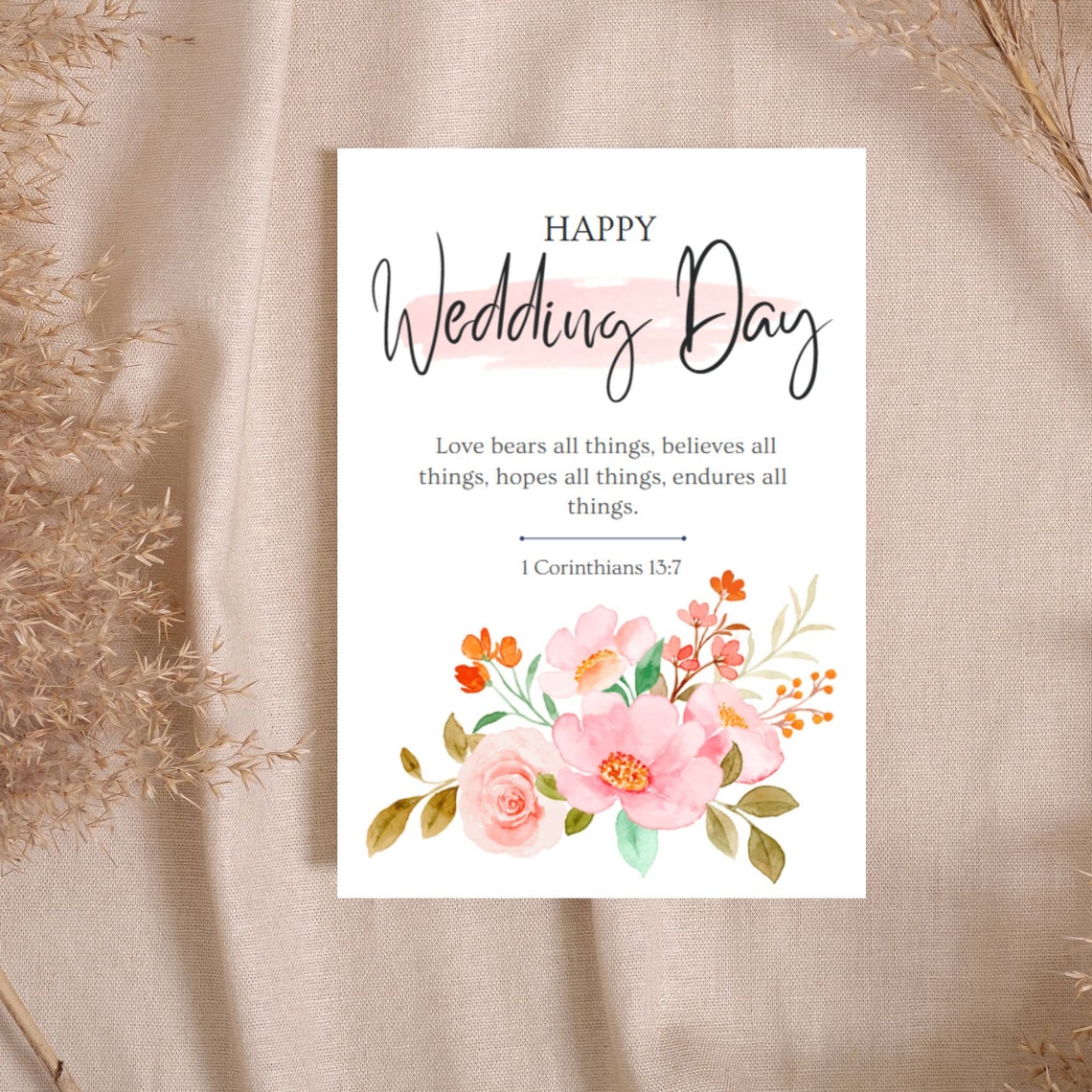 Christian Wedding Day Card: Scripture Verse, Floral Design (PDF ...