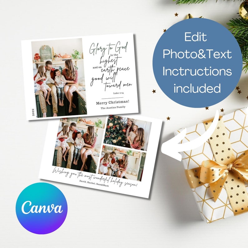 Bundle Religious Christmas Card Template With Photo, Set of 7 Christian ...