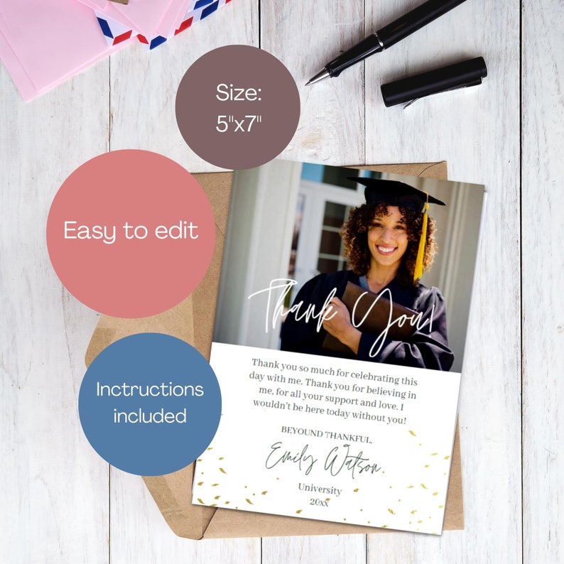 Personalized Graduation Thank You Card Template With Photo (canva ...