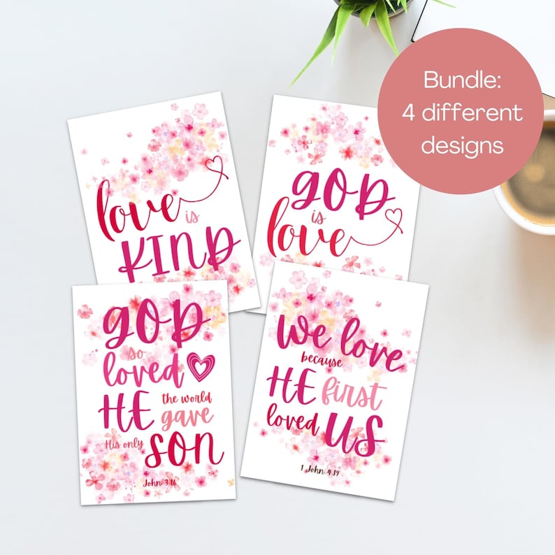 Set of 4 Scripture Valentine Cards, Printable Valentine Cards ...