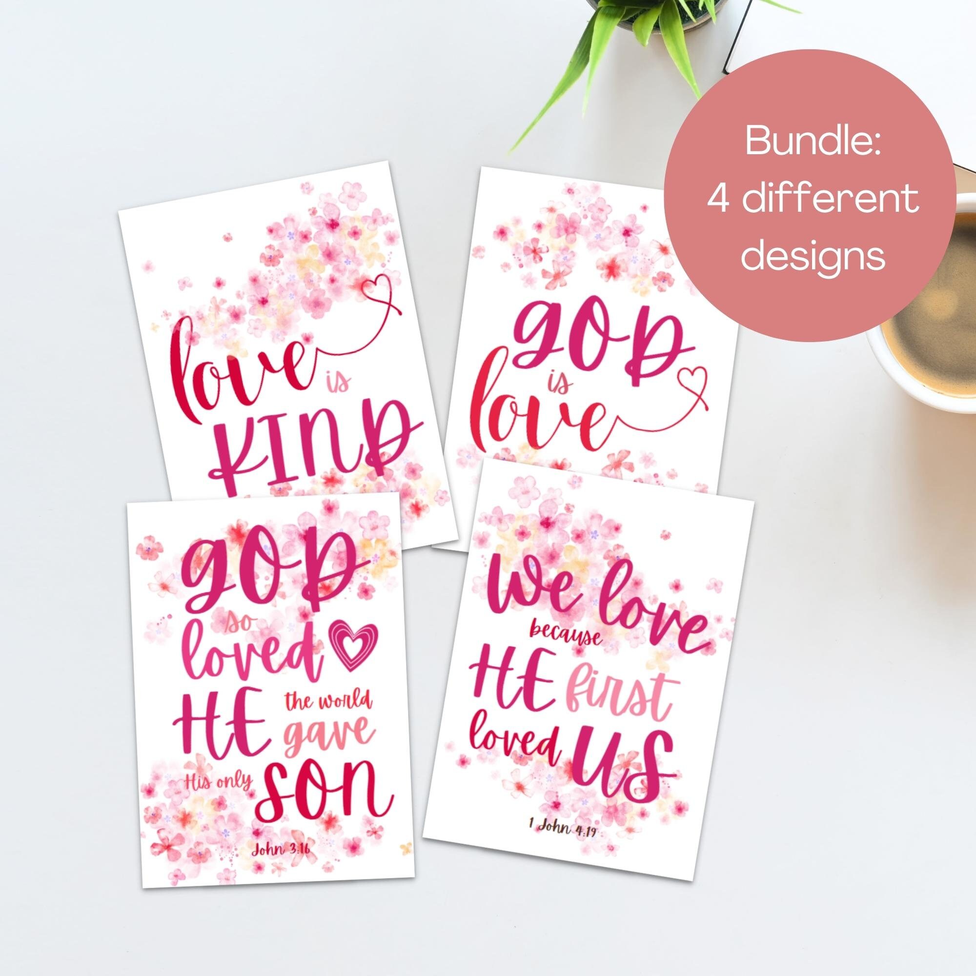 Set of 4 Scripture Valentine Cards, Printable Valentine Cards ...