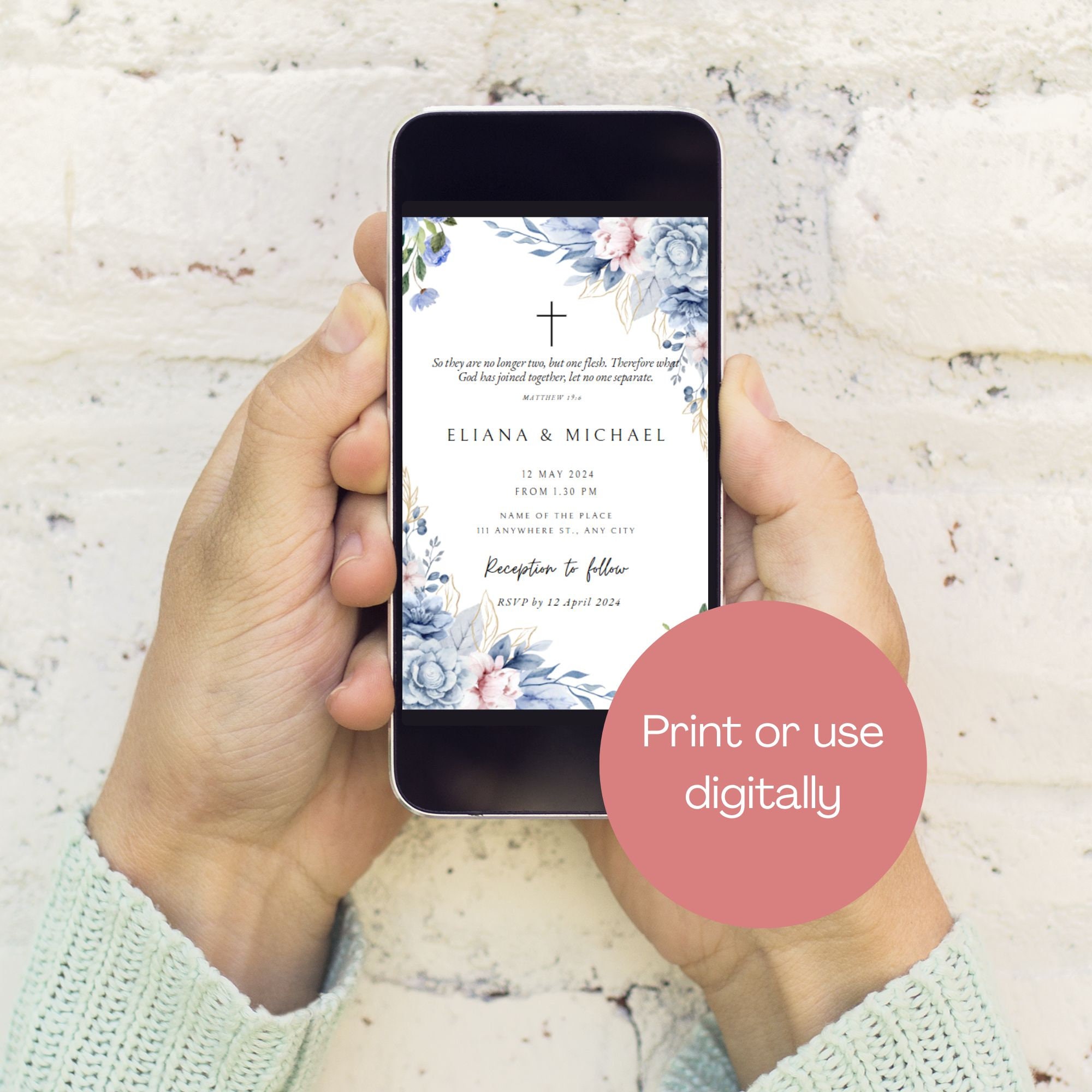 Editable Christian Wedding Invitation Template, Printable Bible Verse Wedding Invitation Card ...