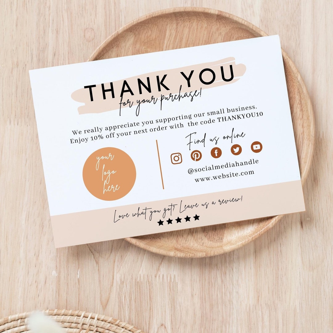 Editable Business Thank You Card Template: Printable Packaging Insert ...