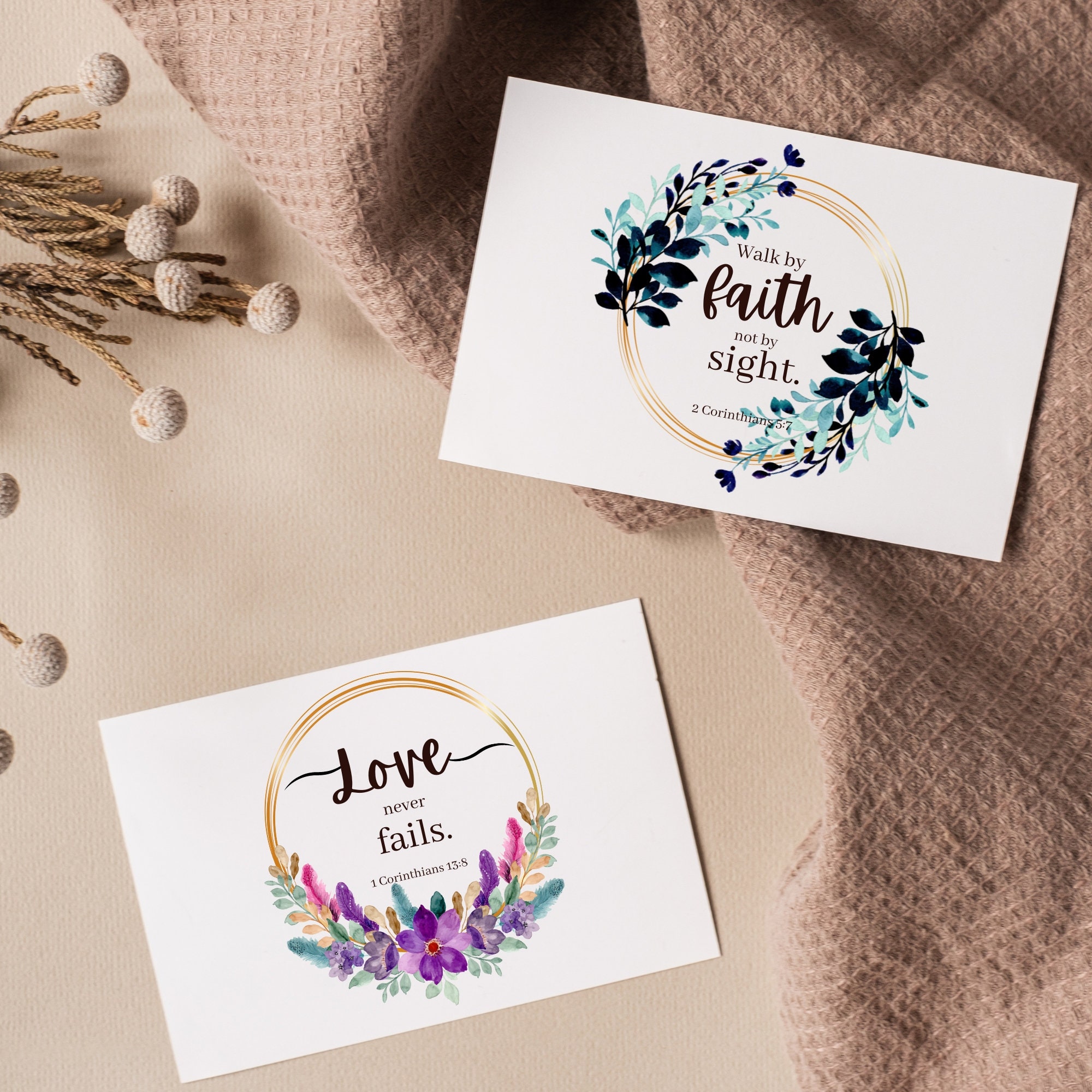 Printable Scripture Greeting Cards: Floral Bible Verse, Set of 5 ...