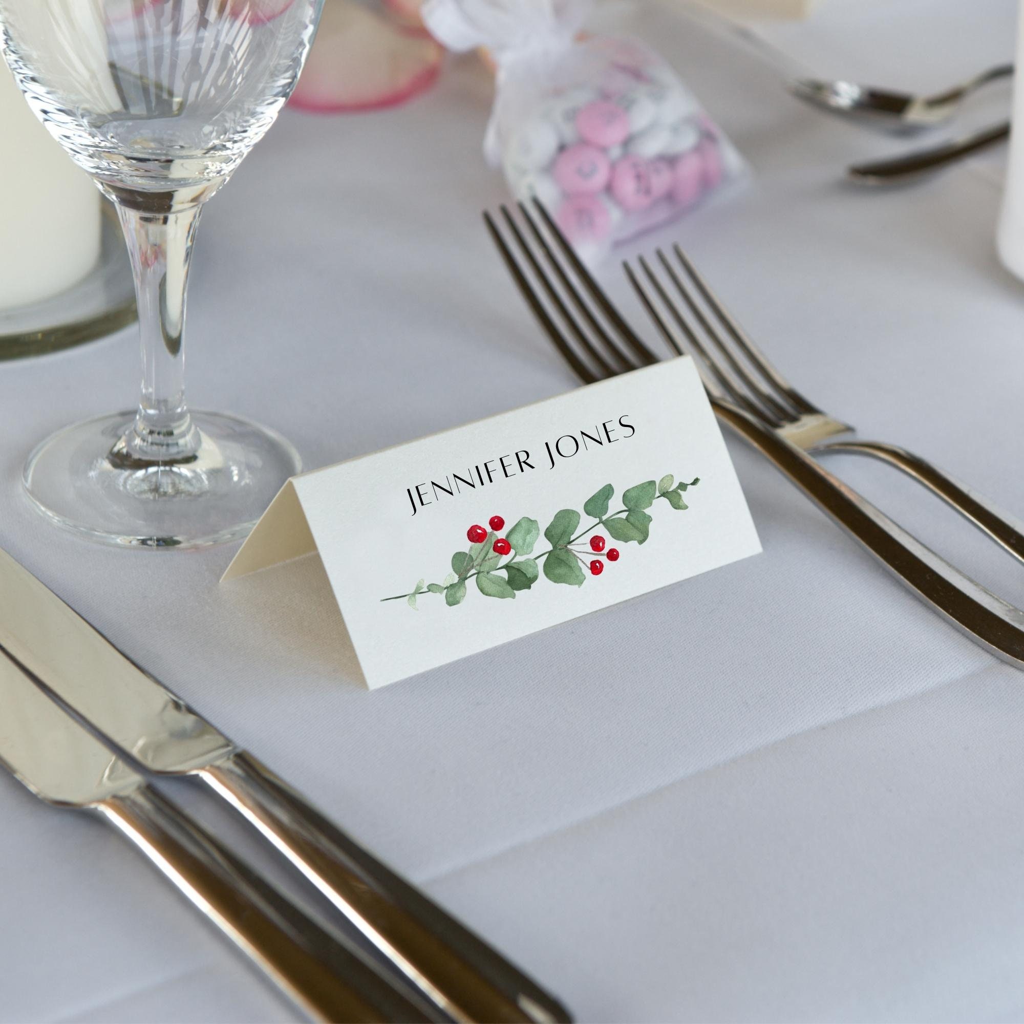 Christmas Place Card Template, Winter Wedding Place Cards, Editable 3 ...