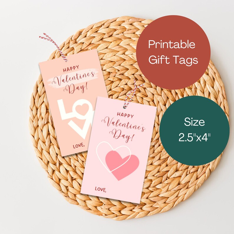 Valentine's Day Gift Tags, Printable Valentines Day Favor Tags, Happy ...