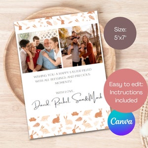 Printable Easter Family Card With Photo, Editable Easter Greeting Card ...