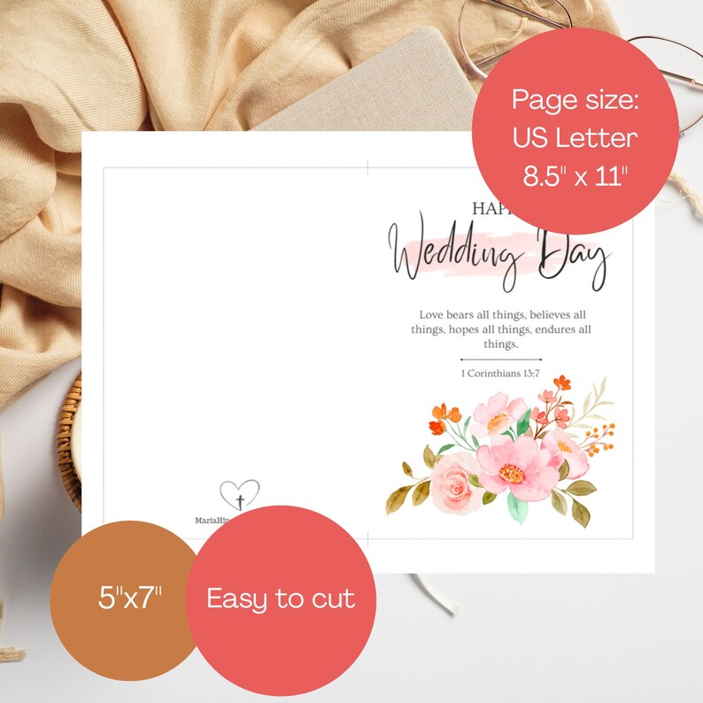 Christian Wedding Day Card: Scripture Verse, Floral Design (PDF ...