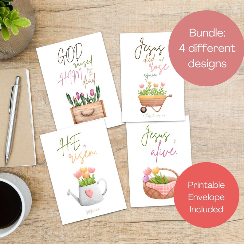 Set of 4 Scripture Easter Cards, Printable Cards, Christian Easter ...
