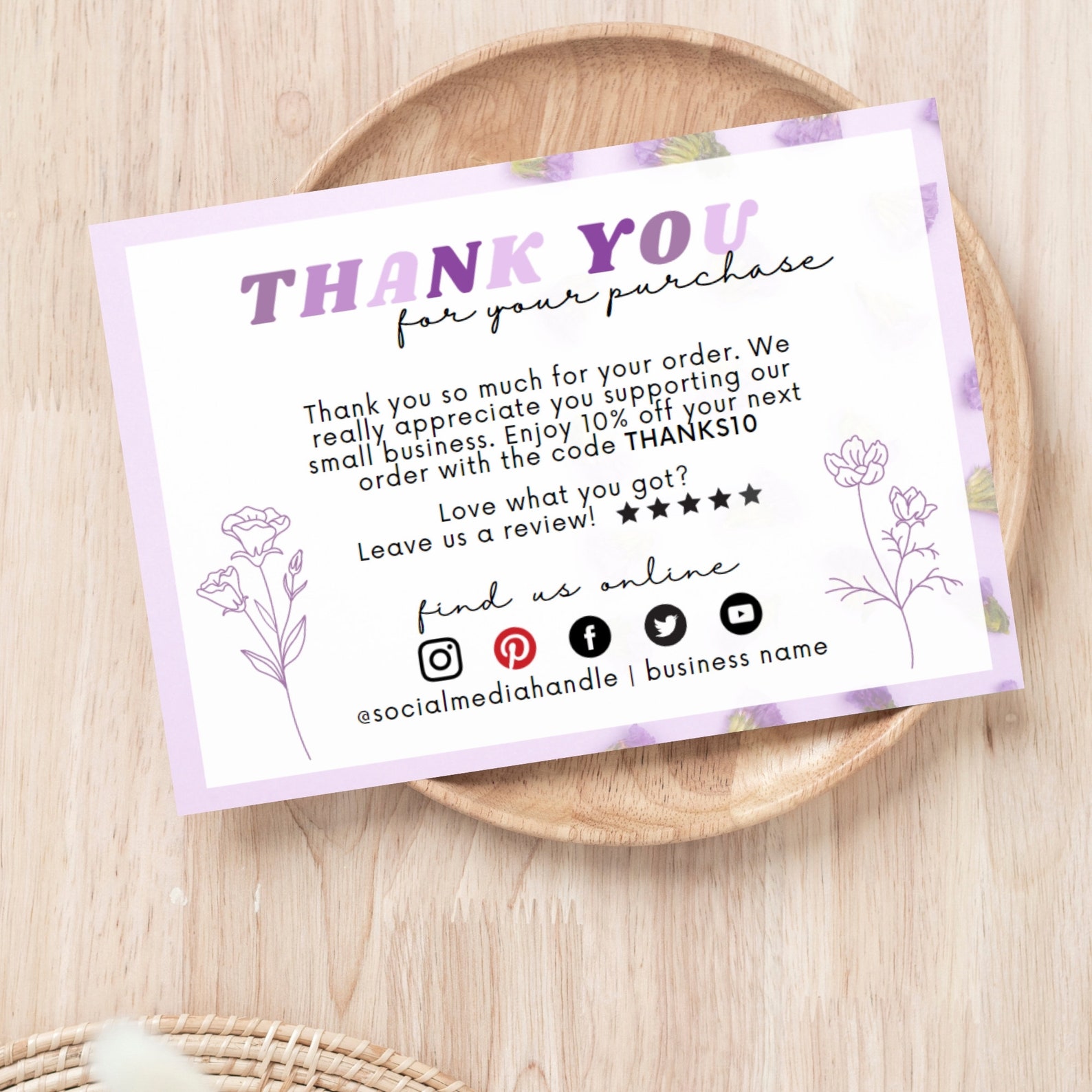 Printable Purple Thank You Business Cards, Canva Template, Small ...