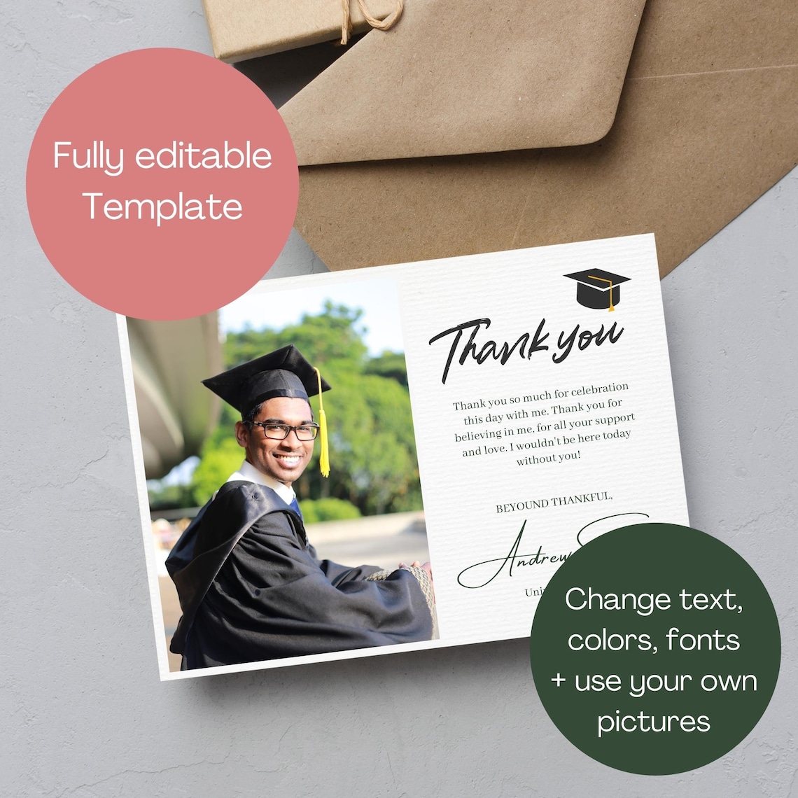Graduation Thank You Card Template, Personalized Graduation Card With ...