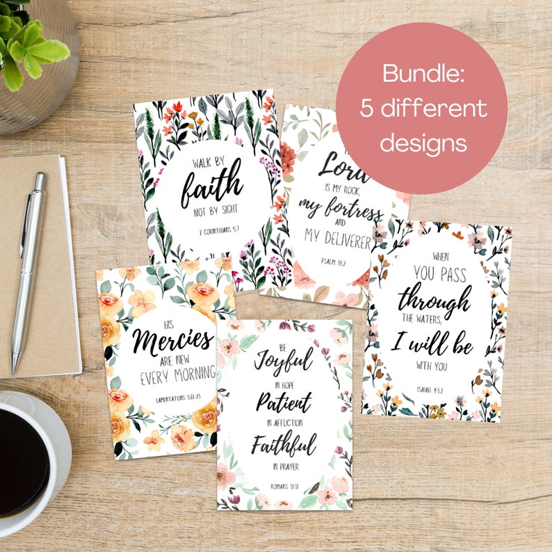 Printable Scripture Greeting Cards, Set of 5 Greeting Cards, Christian ...