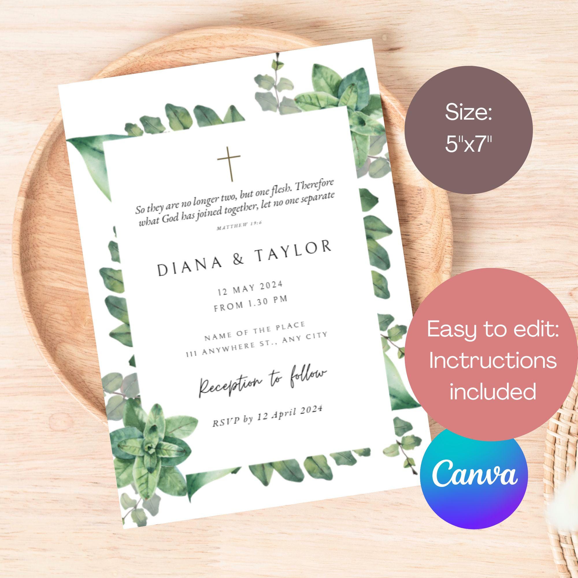Editable Christian Wedding Invitation Template, Printable Bible Verse 5x7 Wedding Invitation ...