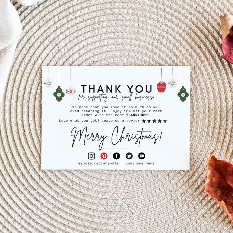 Christmas Business Thank You Card Template: Printable Xmas Design ...