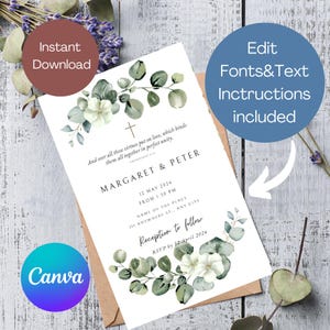 Editable Christian Wedding Invitation Template, Printable Bible Verse Wedding Invitation Card ...