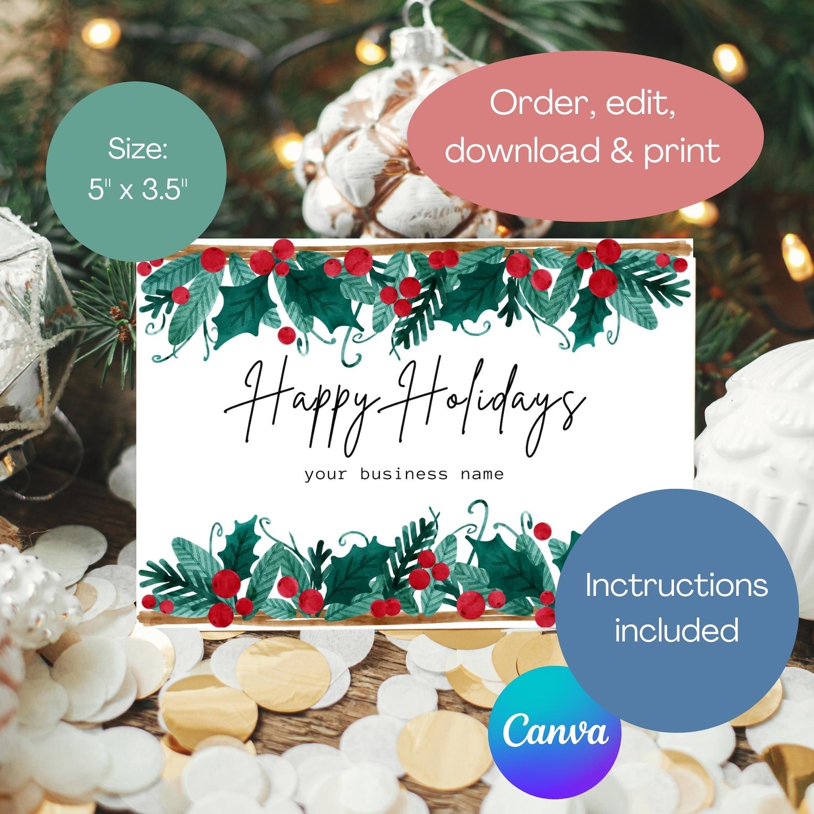 Holiday Business Thank You Card, Christmas Business Card Template ...