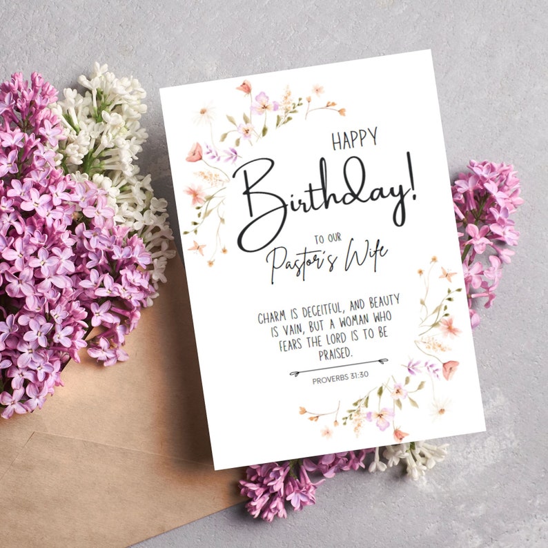 Printable Birthday Card for Pastor's Wife, Scripture Birthday Card for Church Pastors Wife ...