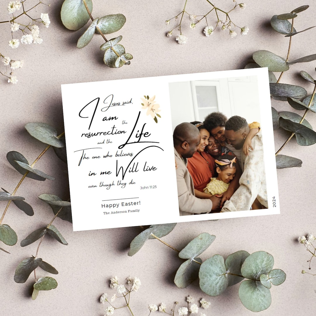 Printable Easter Family Card With Photo, Editable Easter Greeting Card ...